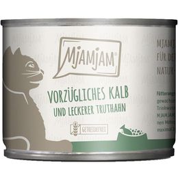 MjAMjAM vorz&uuml;gliches Kalb&Truthahn an leckeren M&ouml;hrchen Katzen-Nassfutter getreidefrei 6x200g