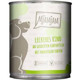 MjAMjAM leckeres Rind an gekochten Kartoffeln mit knackigen Erbsen Hunde-Nassfutter getreidefrei 6x800g