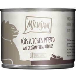 MjAMjAM k&ouml;stliches Pferd an ged&auml;mpftem K&uuml;rbis Katzen-Nassfutter getreidefrei 6x200g