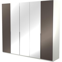 Kleiderschrank Musterring "San Diego, Kleiderschrank, Schrank, Garderobe, mit Glast&uuml;ren", wei&szlig;, B:250cm H:216cm T:58cm, Glas, Holzwerkstoff, Schr&auml;nke, Kleiderschrank, 5-t&uuml;rig (ged&auml;mpft), 6 B&ouml;den, 3 Kleiderstangen, Chromgriffe