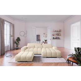 Ecksofa COTTA, B:307cm H:73cm T:186cmivory, 100% Polyester, Wohnzimmer, Sofas, "Orion L-Form, B: 307 cm", 2x Kopfteilverstellung & 3 Nierenkissen