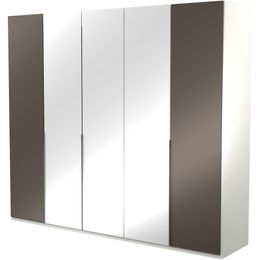 Kleiderschrank Musterring "San Diego, Kleiderschrank, Schrank, Garderobe, mit Glast&uuml;ren", wei&szlig;, B:250cm H:236cm T:58cm, Glas, Holzwerkstoff, Schr&auml;nke, Kleiderschrank, 5-t&uuml;rig (ged&auml;mpft), 6 B&ouml;den, 3 Kleiderstangen, Chromgriffe