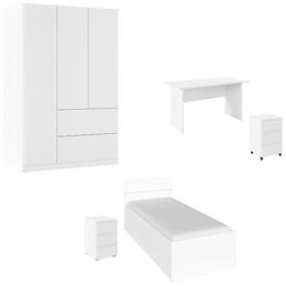 Jugendzimmer-Set Rauch "Komplettzimmer Schlafzimmer-Set (5-St.) Jugendzimmer-Set JOEL", wei&szlig; (alpinwei&szlig;), CLASSIC + ohne Matratze, B/H: 90cm x 200cm, CLASSIC, Holzwerkstoff, Schlafzimmerm&ouml;bel-Sets, Bett 2 Breiten,Nachttisch,Tisch,Rollcontainer,Schrank MADE IN GERMANY