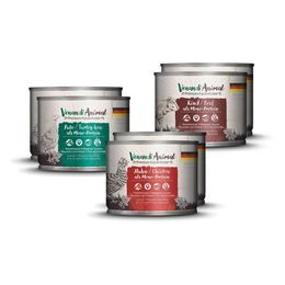 Venandi Animal Probierpaket I Huhn, Pute, Rind Katzen-Nassfutter hoher Fleischanteil 24x200g
