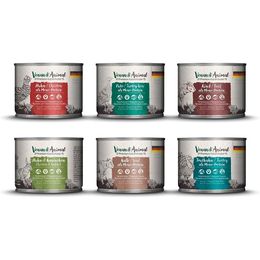 Venandi Animal Probierpaket III Huhn, Pute, Rind, Huhn&Kaninchen, Kalb, Truthahn Katzen-Nassfutter hoher Fleischanteil 24x200g