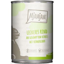 MjAMjAM leckeres Rind an ged&auml;mpftem K&uuml;rbis Katzen-Nassfutter ohne Getreide 24x400g