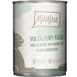 MjAMjAM vorz&uuml;gliches Kalb und Truthahn an leckeren M&ouml;hrchen Katzen-Nassfutter getreidefrei 24x400g