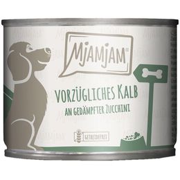 MjAMjAM vorz&uuml;gliches Kalb an ged&auml;mpfter Zucchini Hunde-Nassfutter ohne Getreide 6x200g