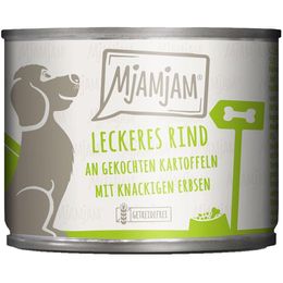 MjAMjAM leckeres Rind an gekochten Kartoffeln mit knackigen Erbsen Hunde-Nassfutter getreidefrei 6x200g