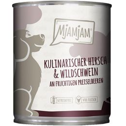 MjAMjAM kulinarischer Hirsch&Wildschwein an Preiselbeeren Hunde-Nassfutter getreidefrei 6x800g