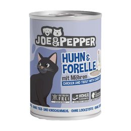 Joe & Pepper Cat Huhn & Forelle mit M&ouml;hren Katzen-Nassfutter ohne Getreide und Zucker 6x400g