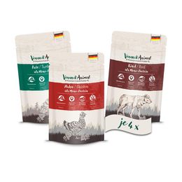 Venandi Animal Probierpaket I Huhn, Pute, Rind Katzen-Nassfutter hoher Fleischanteil 24x125g
