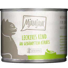 MjAMjAM leckeres Rind an ged&auml;mpftem K&uuml;rbis Katzen-Nassfutter getreidefrei 24x200g
