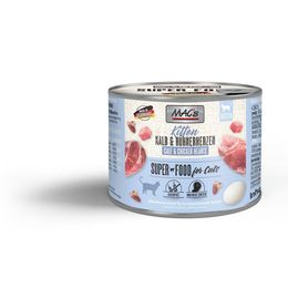MAC's Cat Fleischmen&uuml; Kitten Kalb und H&uuml;hnerherzen Katzen-Nassfutter getreidefrei 12x200g