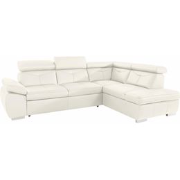 Ecksofa exxpo - SOFA FASHION "Spring, super bequem und komfortabel mit Armteil- und Kopfteilfunktion", wei&szlig; (altwei&szlig;), B:274cm H:81cm T:206cm, NaturLEDER (echtes Rindsleder) in Sitz und R&uuml;cken. Korpus in passendem Kunstleder SOFTLUX bezogen;Luxus-Microfaser (100% Polyester);Struktur ( 100% Polyester), Sofas, Ecksofa, wahlweise mit Bettfunktion und Bettkasten, L-Form