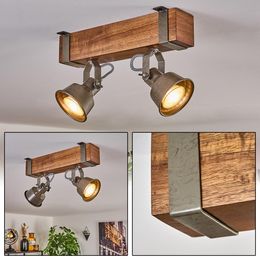 hofstein Holz-Balken-Deckenleuchte Pehefito in Dunkelbraun mit zwei schwenkbaren K&ouml;pfen F&uuml;r Flur und Eingangsbereich, graue und gr&uuml;ne Metallschirme, GU10