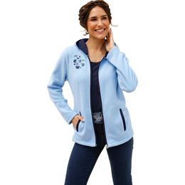 Damen Fleecejacke mit Trachtenstickerei eisblau-marine, Gr&ouml;&szlig;e 54