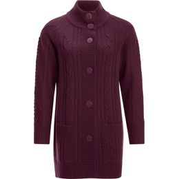Damen Strickjacke mit Links- und Zopf-Strickmuster burgund, Gr&ouml;&szlig;e 46