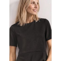 T-Shirt Street One, Damen, Gr. 34, schwarz coffee, Stoff, 48% Polyester, 48% Viskose, 4% Elasthan, unifarben, comfort fit normal, Rundhals, normaler Saum, Shirts T-Shirt, mit Rundhalsausschnitt
