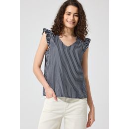 Damen Blusentopmaritime blau, Gr. 40, STREET ONE STUDIO, gestreift, Web, 100% Baumwolle, Blusen, mit R&uuml;schendetails