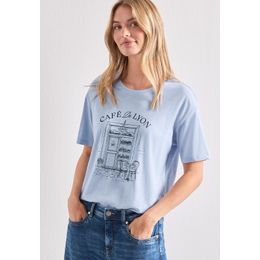 T-Shirt Street One, Damen, Gr. 34, whispery blau, Stoff, 50% Modal, 50% Baumwolle, bedruckt, comfort fit normal, Rundhals, normaler Saum, Shirts T-Shirt, mit Rundhalsausschnitt