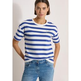 T-Shirt Cecil, Damen, Gr. L (42), deep river blau, Web, 60% Baumwolle, 40% Polyester, gestreift, comfort fit normal, Rundhals, normaler Saum, Shirts T-Shirt, im Streifendesign