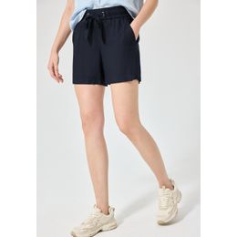 Shorts STREET ONE STUDIO, Damen, Gr. 36, maritime blau, Stoff, 100% Viskose, unifarben, loose fit kurz, Hosen Shorts, Elastikbund mit Tunnelzug