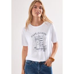 T-Shirt Street One, Damen, Gr. 34, wei&szlig;, Stoff, 50% Modal, 50% Baumwolle, bedruckt, comfort fit normal, Rundhals, normaler Saum, Shirts T-Shirt, mit Rundhalsausschnitt