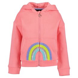 Kapuzensweatjacke Blue Seven, M&auml;dchen, Gr. 104, lachs print, angeraute Sweatware, Obermaterial: 100% Baumwolle, bedruckt, regular fit taillenlang, Rundhals, Rippb&uuml;ndchen, Sweatjacken, mit hochwertiger Regenbogen-Stickerei