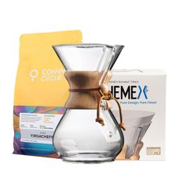 Coffee Circle Chemex 6 Tassen & Kaffee im Set, 250 g gemahlener Yirgacheffe Kaffee aus &Auml;thiopien & Kaffeezubereiter im B&uuml;ndel, ideal f&uuml;r Einsteiger