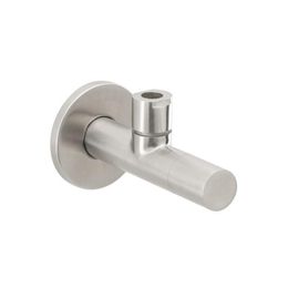 Herzbach Design iX Eckventil 17.954780.1.09 mit Rosette d= 55mm, Edelstahl geb&uuml;rstet