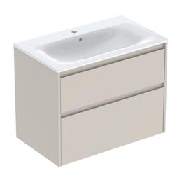 Geberit Renova Plan Waschtisch-Set 80 cm 504040DB1 Waschtisch mit Unterschrank, schmaler Rand, Sandgrau seidenmatt, 2 Schubladen