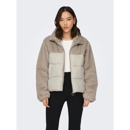Steppjacke Only "ONLWANJA &ndash; Jacke mit Pl&uuml;schdetails und hohem Kragen", Damen, Gr. XS, gelb (moonbeam), Web, Obermaterial: 50% Nylon, 50% Polyester, unifarben, h&uuml;ftlang, Jacken Steppjacke, Materialmix
