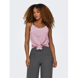 Tr&auml;gertop Only "ONLLECEY SL KNOT SINGLET NOOS WVN", Damen, Gr. L, foxglove stripes:cloud dancer, Web, Obermaterial: 63% Polyester, 27% Viskose, 10% Nylon, gestreift, regular fit normal, Rundhals, Tops Tr&auml;gertop, Materialmix, regular fit