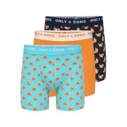 Only & Sons Trunk ONLY & SONS "ONSSUMMER PRINTED BOXER 3-PACK NOOS", Herren, Gr. L, 3 Stk., orange chiffon pack:fruit, Jersey, Obermaterial: 95% Baumwolle, 5% Elasthan, bedruckt, gemustert, unifarben, k&ouml;rpernah, Unterhosen, Baumwollmischung, elastisches B&uuml;ndchen