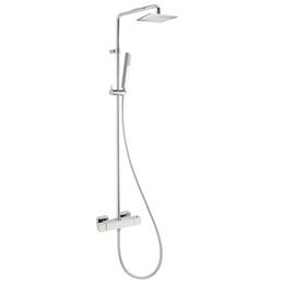 Herzbach NeoCastell Duschsystem 11.988925.1.01 chrom, mit Brause-Aufputz-Thermostat, eckig, 250 mm