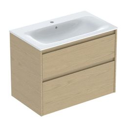 Geberit Renova Plan Waschtisch-Set 80 cm 504040PS1 Waschtisch mit Unterschrank, schmaler Rand, Eiche natur, 2 Schubladen