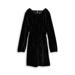 Tom Tailor Denim Damen Mini-Samtkleid mit Schleifen-Detail, schwarz, Uni, Gr. S