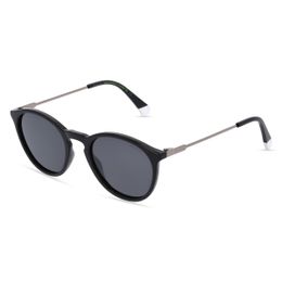 Polaroid PLD 4129/S/X | Unisex-Sonnenbrille | Fassung: Vollrand, Panto, Kunststoff, Schwarz Gl&auml;nzend | Glasfarbe: Grau