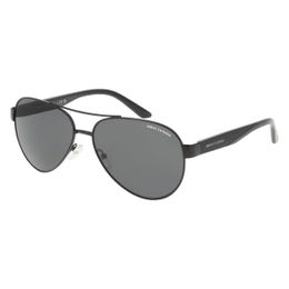 Emporio Armani AX2034S | Herren-Sonnenbrille | Fassung: Vollrand, Pilot, Metall, Schwarz Gl&auml;nzend | Glasfarbe: Grau