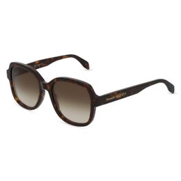 Alexander McQueen AM0300S | Damen-Sonnenbrille | Fassung: Vollrand, Quadratisch, Kunststoff, Havanna Dunkel | Glasfarbe: Braun