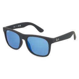 Ray-Ban Junior RJ 9069S JUSTIN | Kinder-Sonnenbrille | Fassung: Vollrand, Quadratisch, Kunststoff, Schwarz | Glasfarbe: Blau Verlaufend