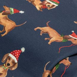 buttinette Sweat / French Terry "Weihnachtsdackel", blau-color