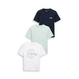 Tom Tailor Denim Herren T-Shirts mit Print im 3er-Pack, blau, Uni, Gr. XS