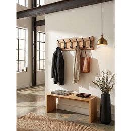 KADIMA DESIGN Wandgarderobe Akazie Massivholz Metall Modern 100x29x12,5 cm mit Hakenleiste