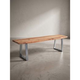 KADIMA DESIGN Esszimmerbank Massivholz Metall Baumkante Chromgestell, Akazie 180x40x46 cm