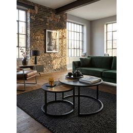 KADIMA DESIGN Couchtisch Set &ndash; Rund Mango Massivholz Metall Steinoptik 2-teilig