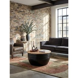 KADIMA DESIGN Couchtisch Schwarz Mango Holz Metall Industrial Stil 60x41x60 cm mit Stauraum