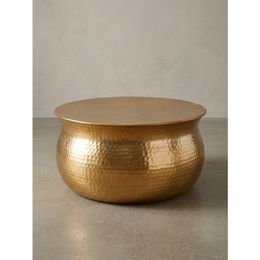 KADIMA DESIGN Couchtisch aus Aluminium im orientalischen Stil mit flachem Hammerschlag-Design, Gold 60x60x30 cm