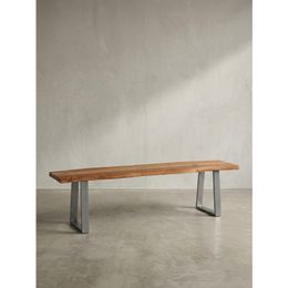 KADIMA DESIGN Esszimmerbank Massivholz Metall Baumkante Chromgestell, Akazie 140x40x46 cm